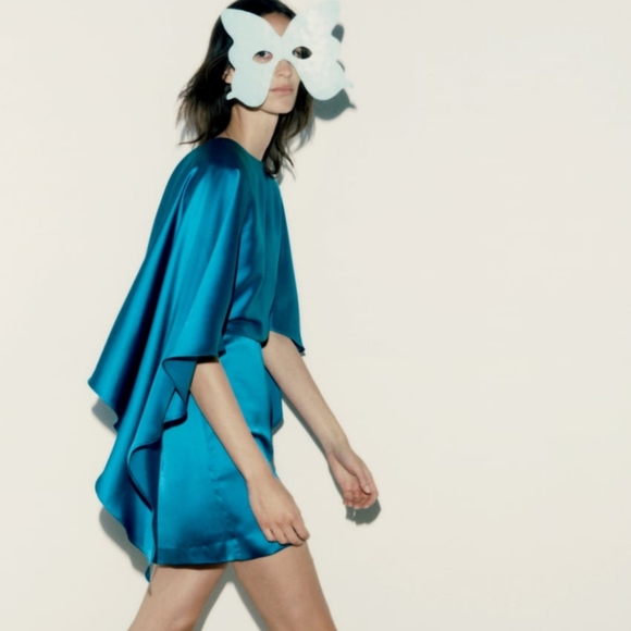 Zara | Dresses | Zara Satin Mini Cape Dress | Poshmark